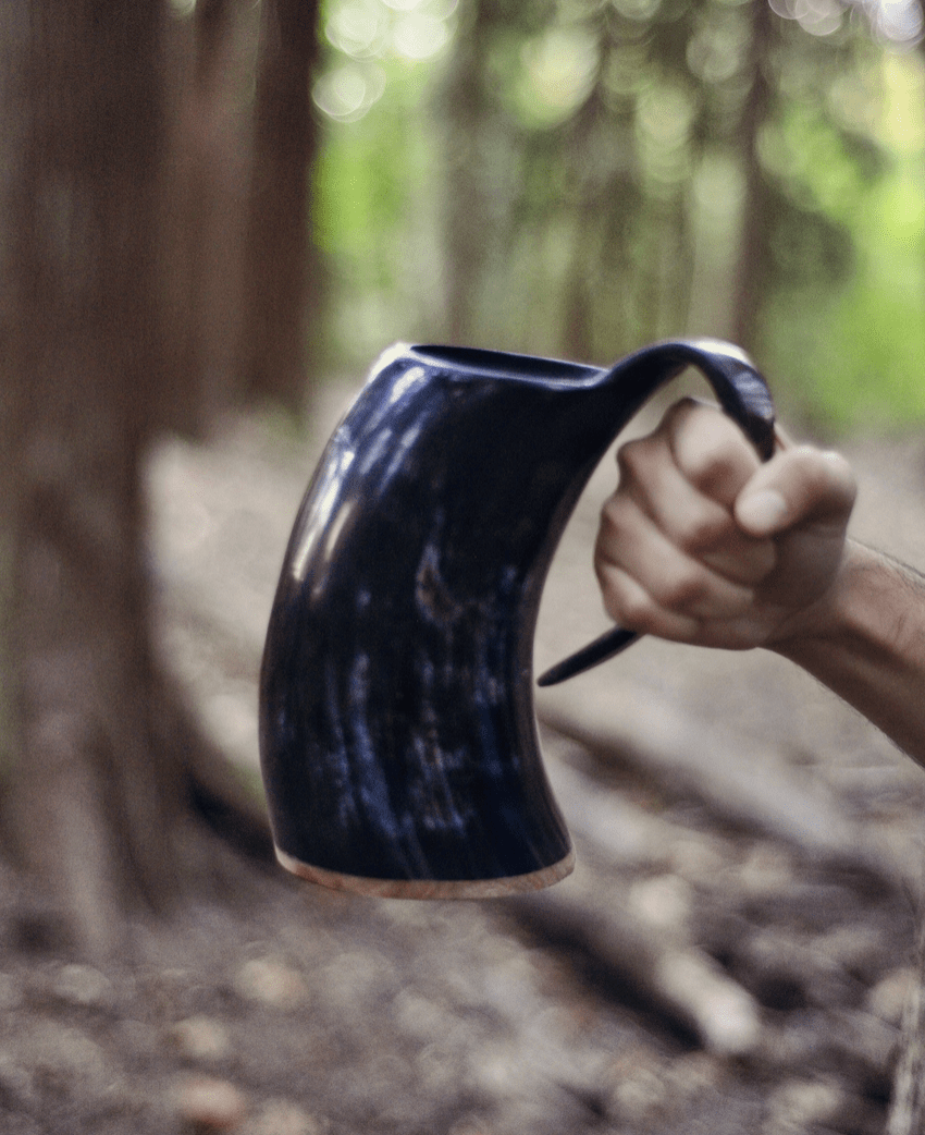 Hand Carved Drinking Horn Wolf Design - Ancient Treasures