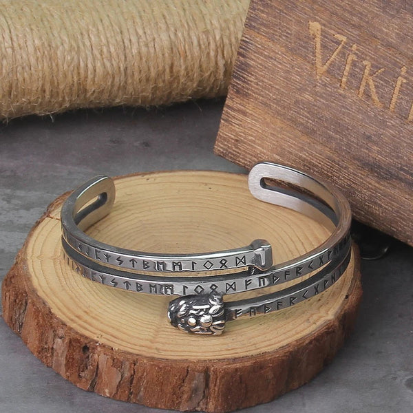 Nordic Viking Valknut Runic Dragon Bangle Bracelet - Ancient Treasures