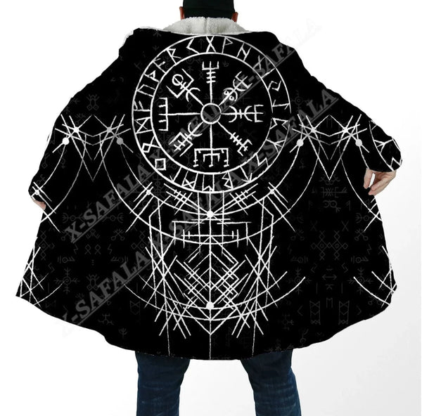 Vikings Men Hooded Cloak Runes 3D Print - Ancient Treasures