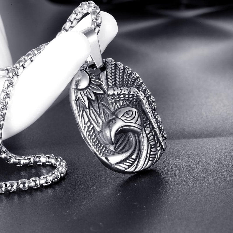 Native American Eagle Headdress Stainless Steel Necklace - Ancient ...