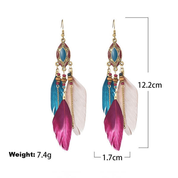 Native American Ethnic Feather Dangle Earrings - Ancient Treasures