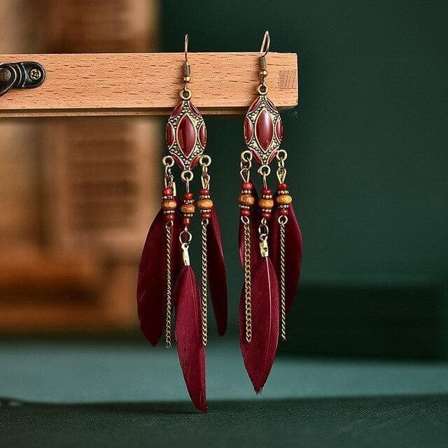 Native American Ethnic Feather Dangle Earrings - Ancient Treasures