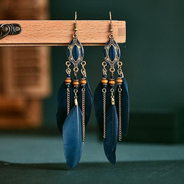 Native American Ethnic Feather Dangle Earrings - Ancient Treasures