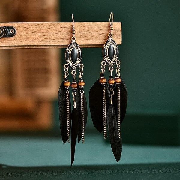 Native American Ethnic Feather Dangle Earrings - Ancient Treasures