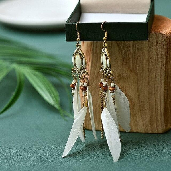 Native American Ethnic Feather Dangle Earrings - Ancient Treasures