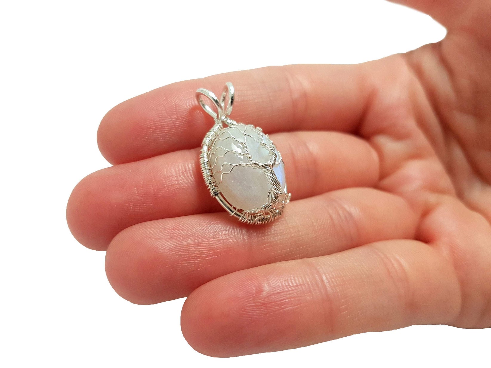 Wire Wrap Genuine Moonstone Tree of Life Pendant - Ancient Treasures