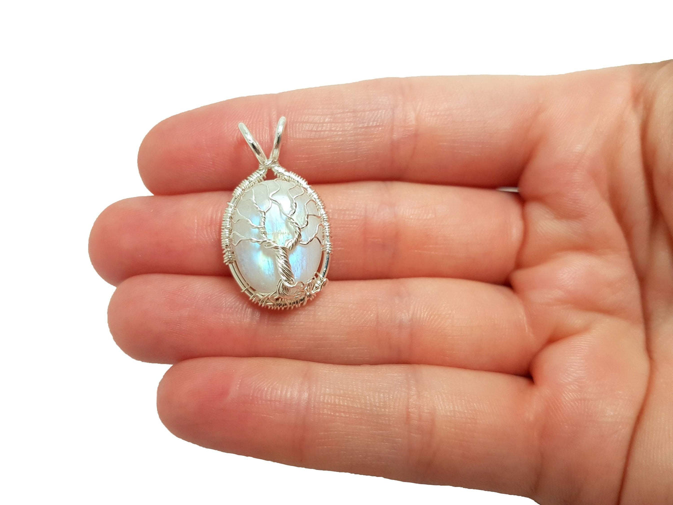 Wire Wrap Genuine Moonstone Tree of Life Pendant - Ancient Treasures