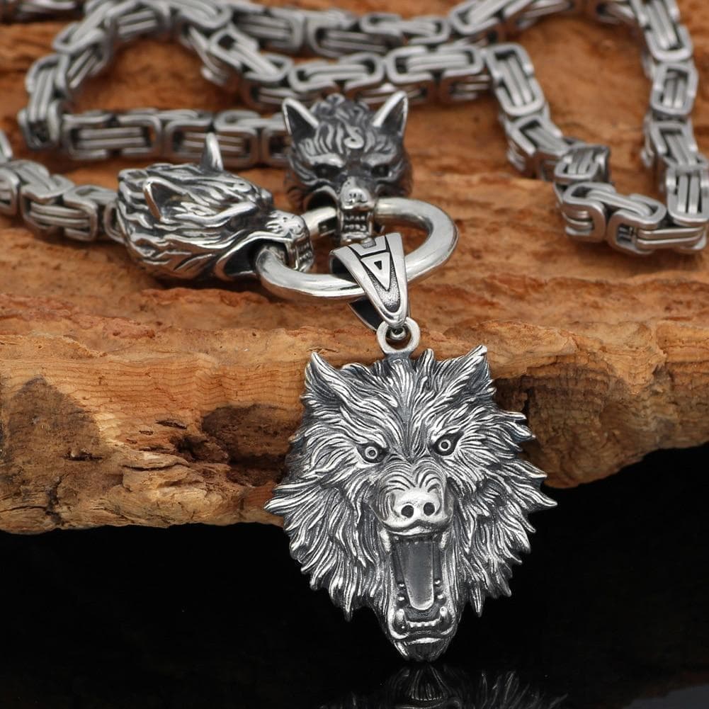 Vikings Geri & Freki Fenrir's Head Stainless Steel Necklace - Ancient ...