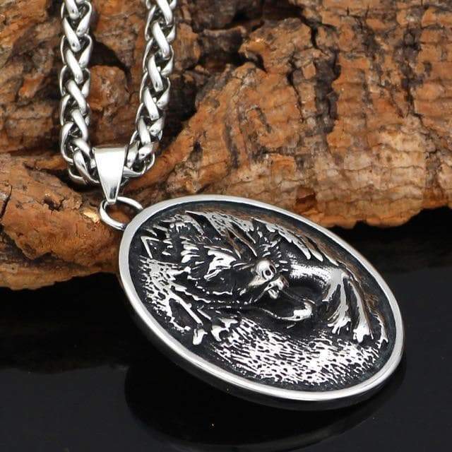 Viking Nordic Wolf Fenrir Stainless Steel Oval Pendant and Necklace ...