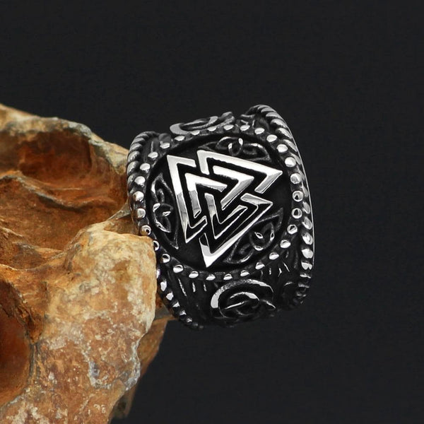 Viking Nordic Valknut Solid Stainless Steel Ring - Ancient Treasures