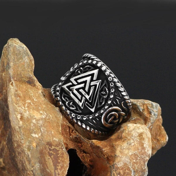 Viking Nordic Valknut Solid Stainless Steel Ring - Ancient Treasures