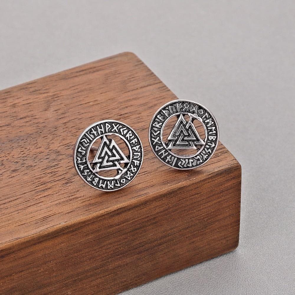 Viking Nordic Runic Valknut Stud Earrings - Ancient Treasures
