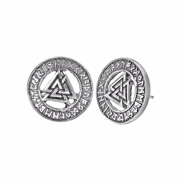 Viking Nordic Runic Valknut Stud Earrings - Ancient Treasures