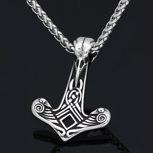 Vikings Mjolnir Raven Skull Stainless Steel Necklace - Ancient ...