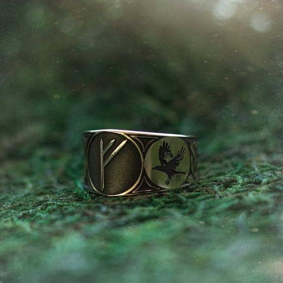 Vikings Huginn and Muninn Rune Ring - Ancient Treasures