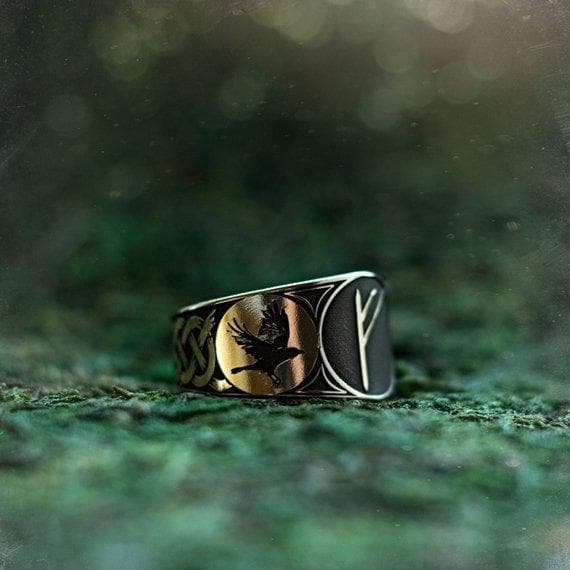 Vikings Huginn and Muninn Rune Ring - Ancient Treasures
