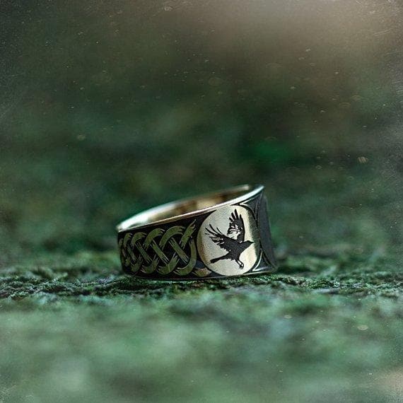 Vikings Huginn and Muninn Rune Ring - Ancient Treasures