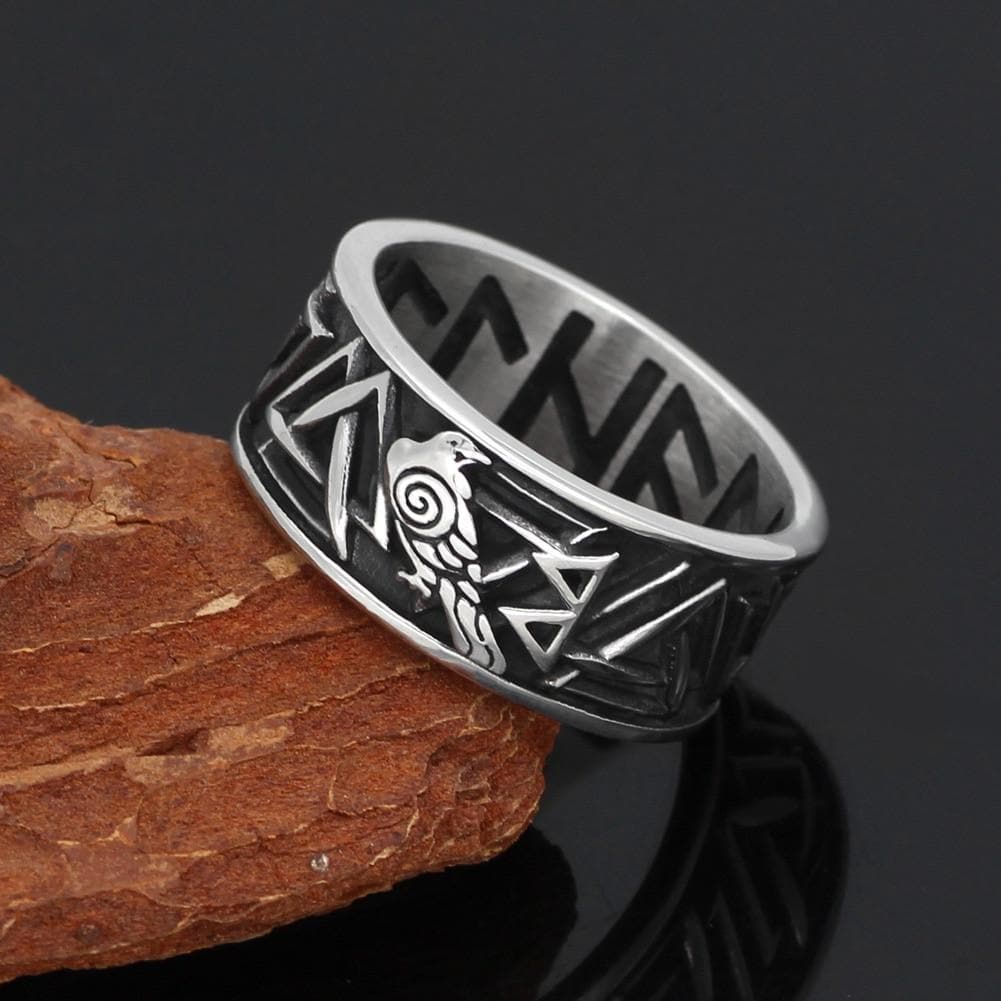 Viking Runic Raven Ring - Ancient Treasures