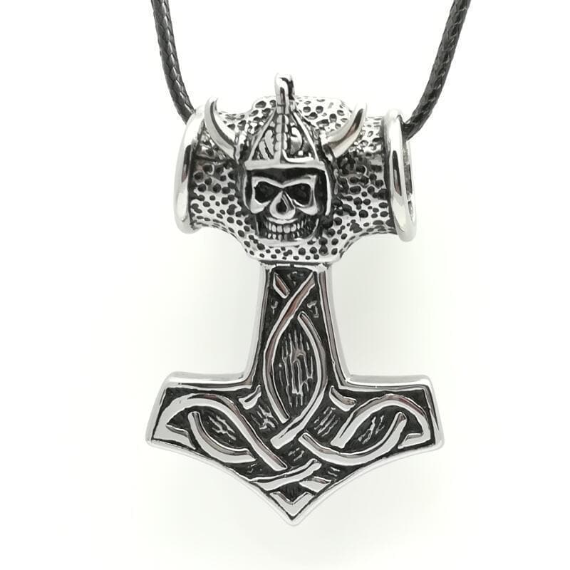 Viking Skull Mjolnir Pendant Necklace - Ancient Treasures