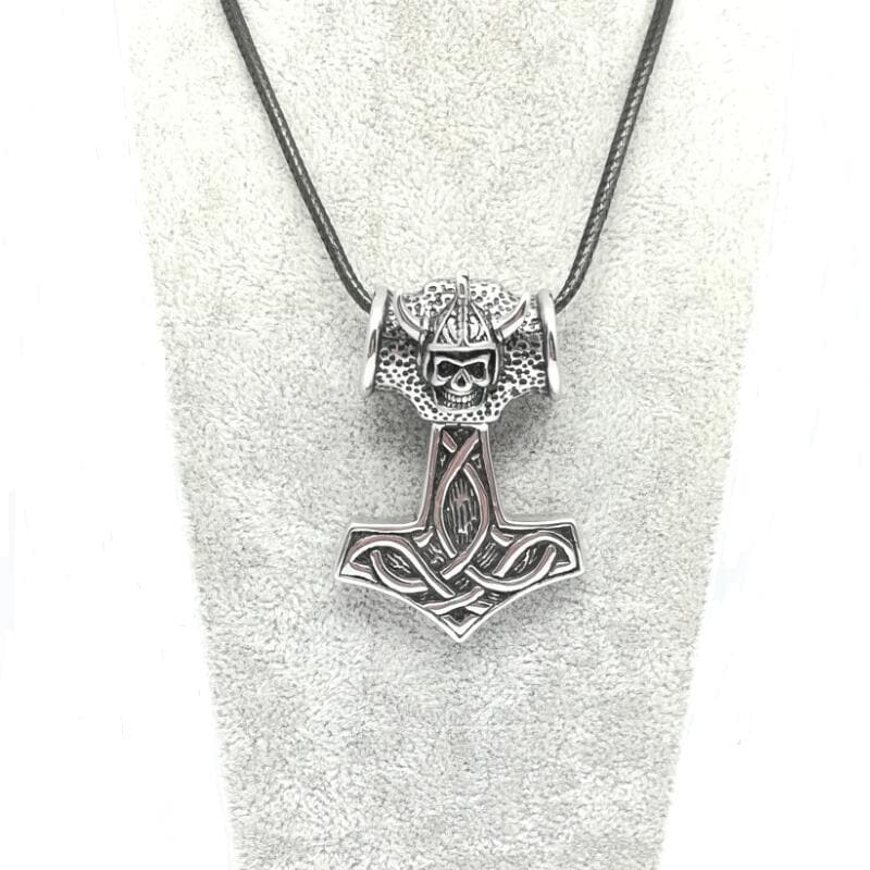 Viking Skull Mjolnir Pendant Necklace - Ancient Treasures
