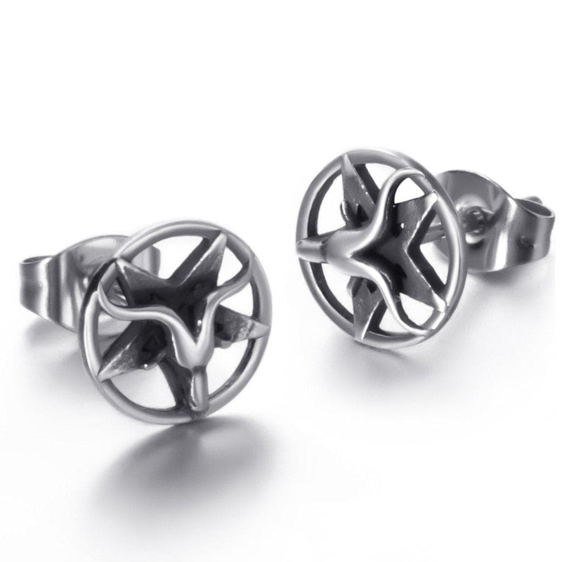 Wiccan Baphomet Goat Inverted Pentagram Stud Earrings - Ancient ...