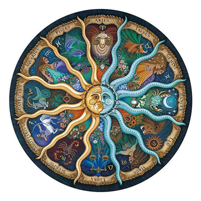 Wiccan Sun Wheel of Zodiac Signs 1000 Pieces Round Jigsaw Puzzle ...