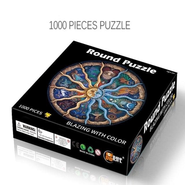 Wiccan Sun Wheel of Zodiac Signs 1000 Pieces Round Jigsaw Puzzle ...