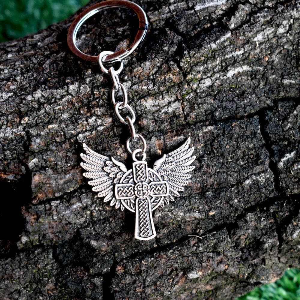 Winged Celtics Knot Cross Stainless Steel Keychain - Ancient Treasures